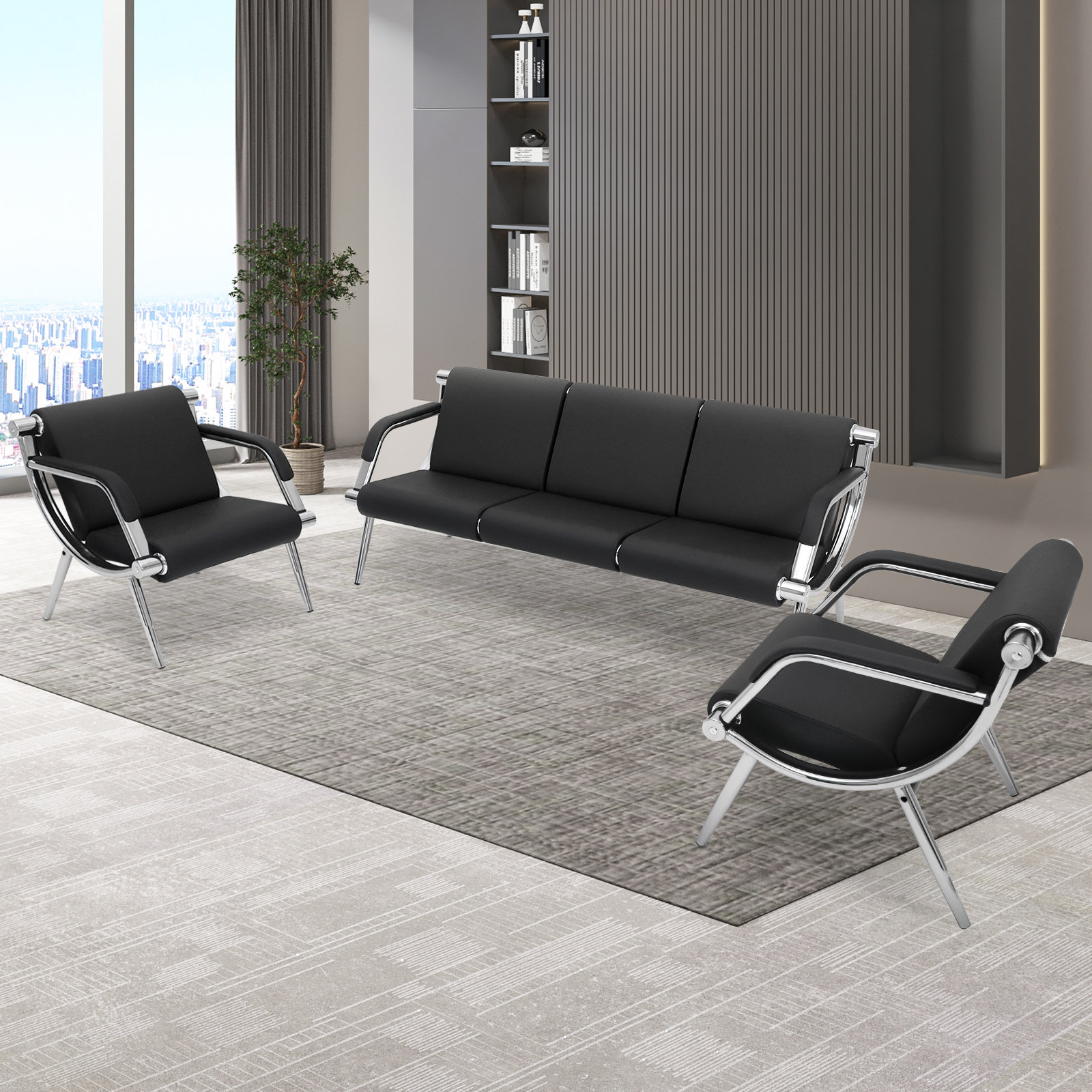 Walsport Office Airport Reception Chairs Set Guest Chair With Armrest ...