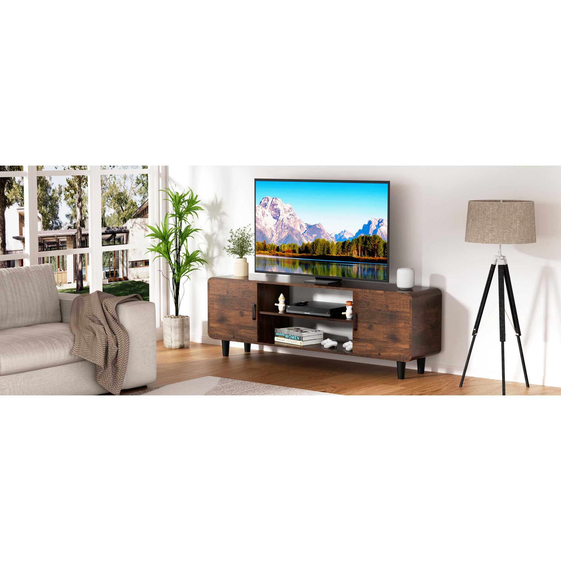 Ebern Designs Rustic Brown Tv Cabinet For 55 Inch Tv, With Ample Shelf ...