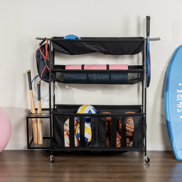 17 Stories 3-Tier Home Gym Sports Storage Rack Cart | Wayfair