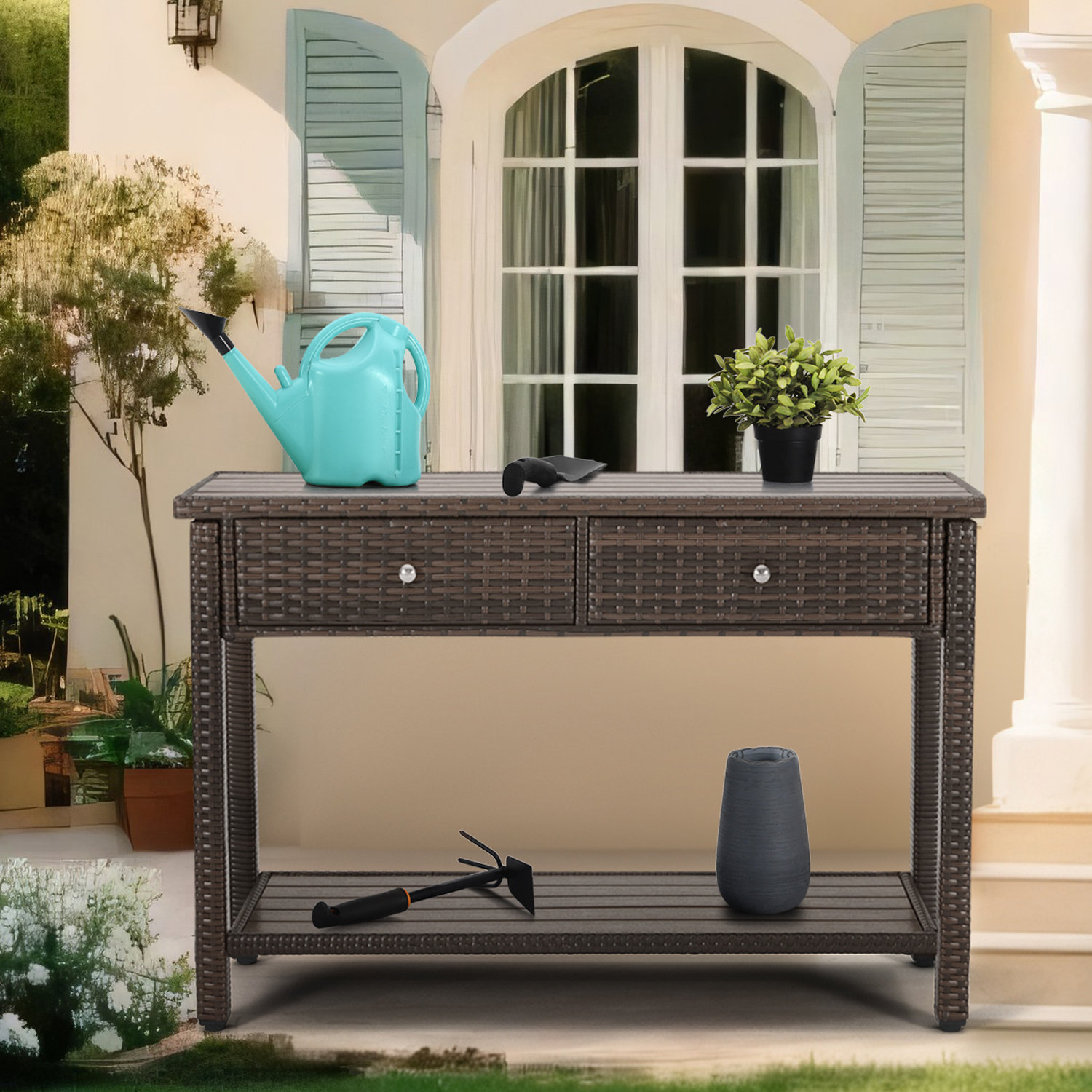 Winston Porter Outdoor Console Table With Drawers Patio Buffet Bar ...