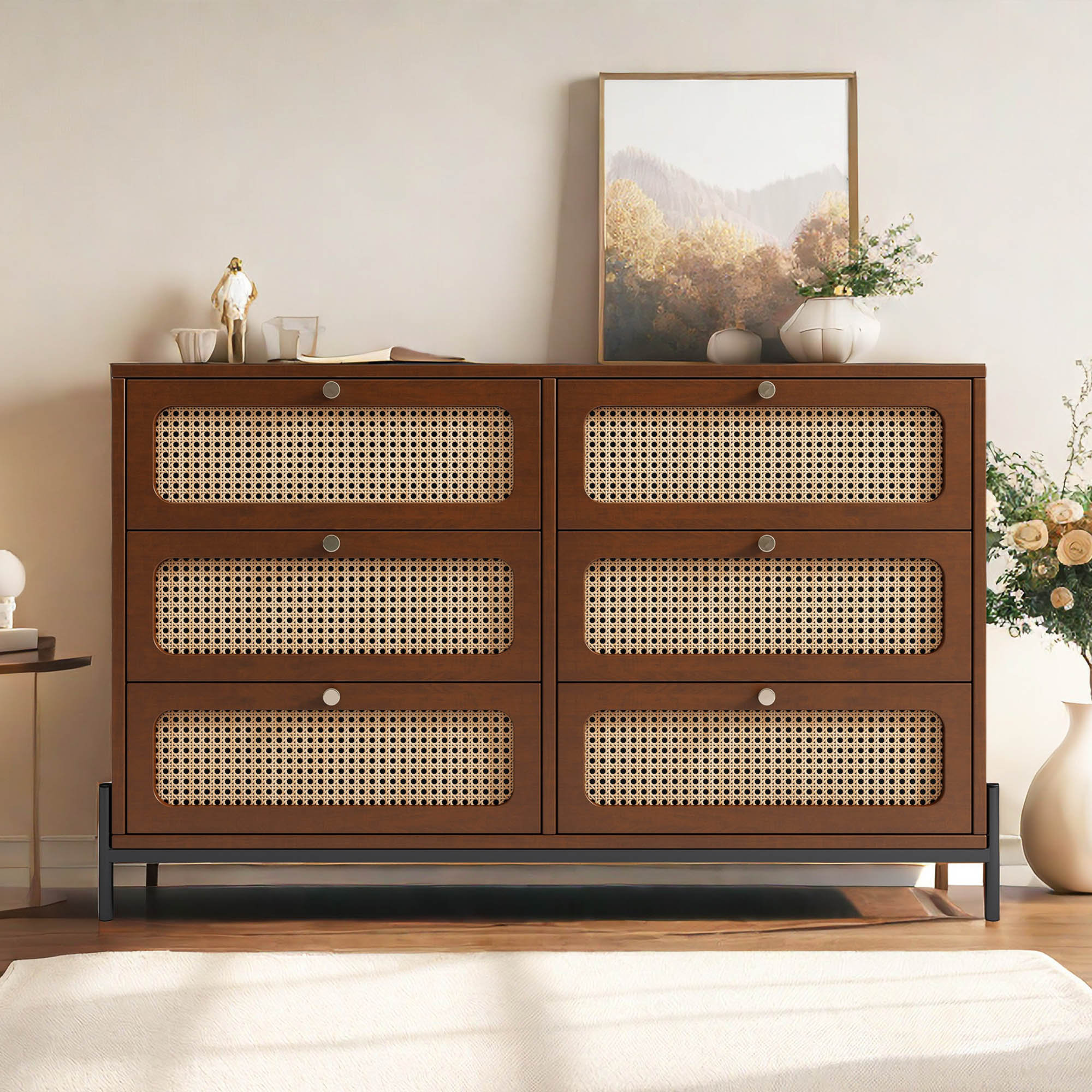Bay Isle Home™ Waples Rattan Dresser for Bedroom, Wood 6 Drawers ...