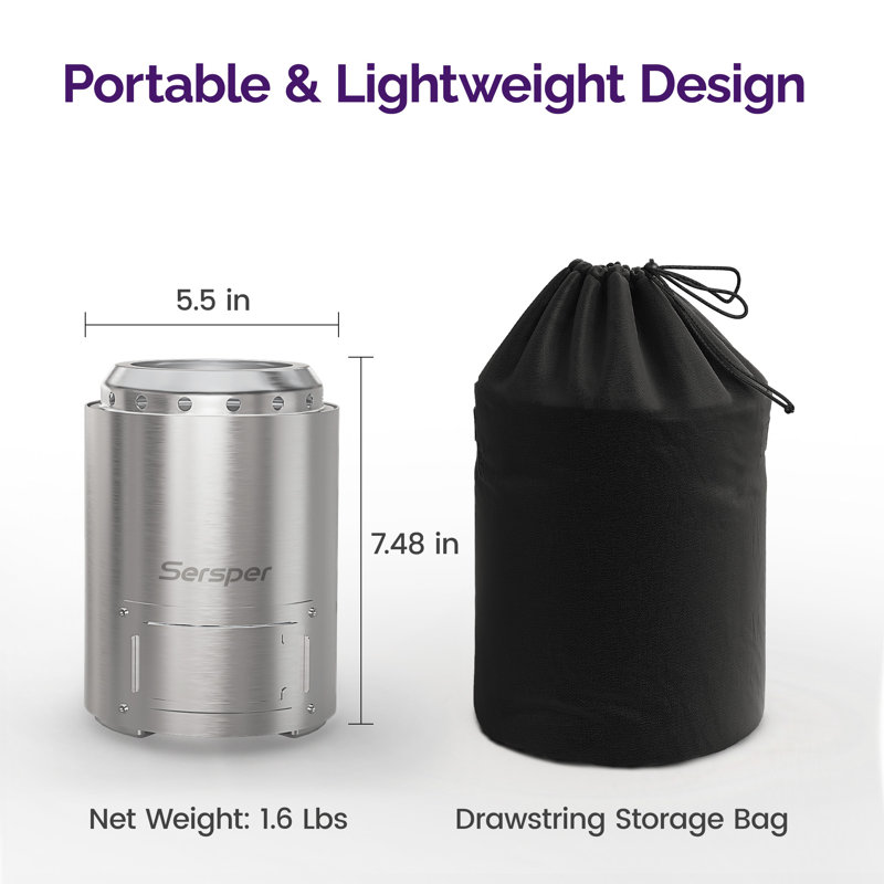 Ebern Designs Portable Smokeless Fire Pit – Compact Stainless Steel ...