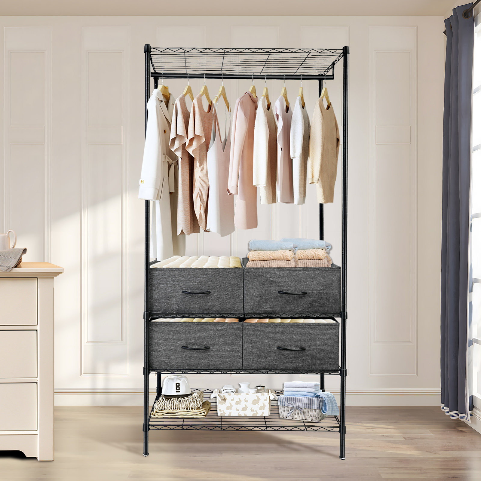 Rebrilliant Black DIY Wardrobe Adjustable Height with 4 Drawers | Wayfair