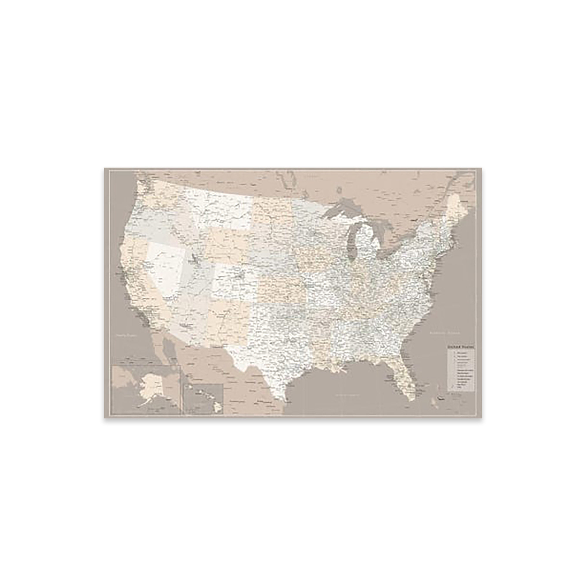 Williston Forge Highly Detailed Map Of The Us With Roads In Brown Print ...