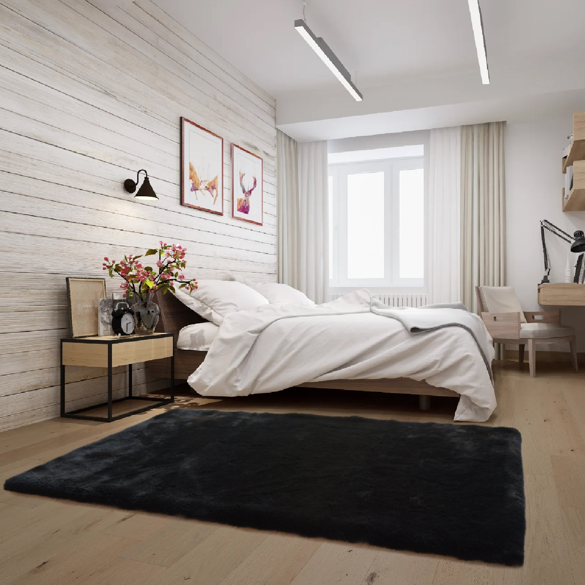 Mercer41 Cozy Faux Rabbit Fur Area Rug Machine Washable Rug in Black ...