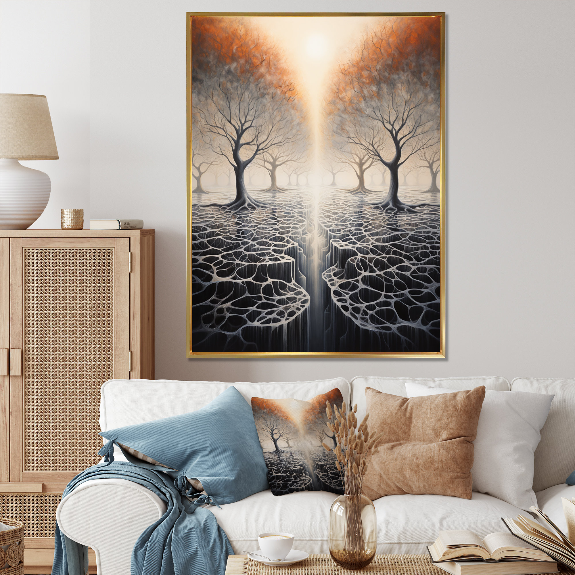 DesignArt " Surrealism Tree Celestial Roots I " on Canvas | Wayfair