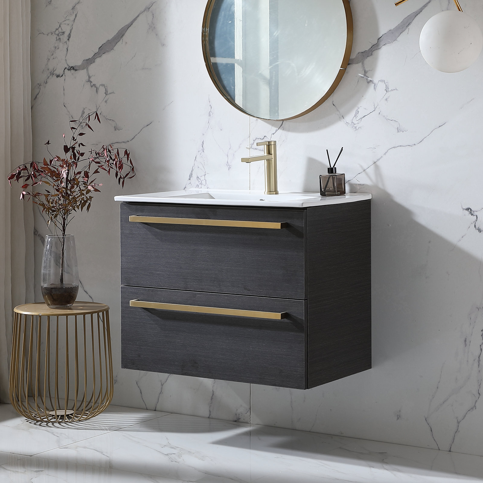 Mercer41 Ensemble de meuble-lavabo mural simple moderne à 2 tiroirs 30 po Mou et Commentaires ...