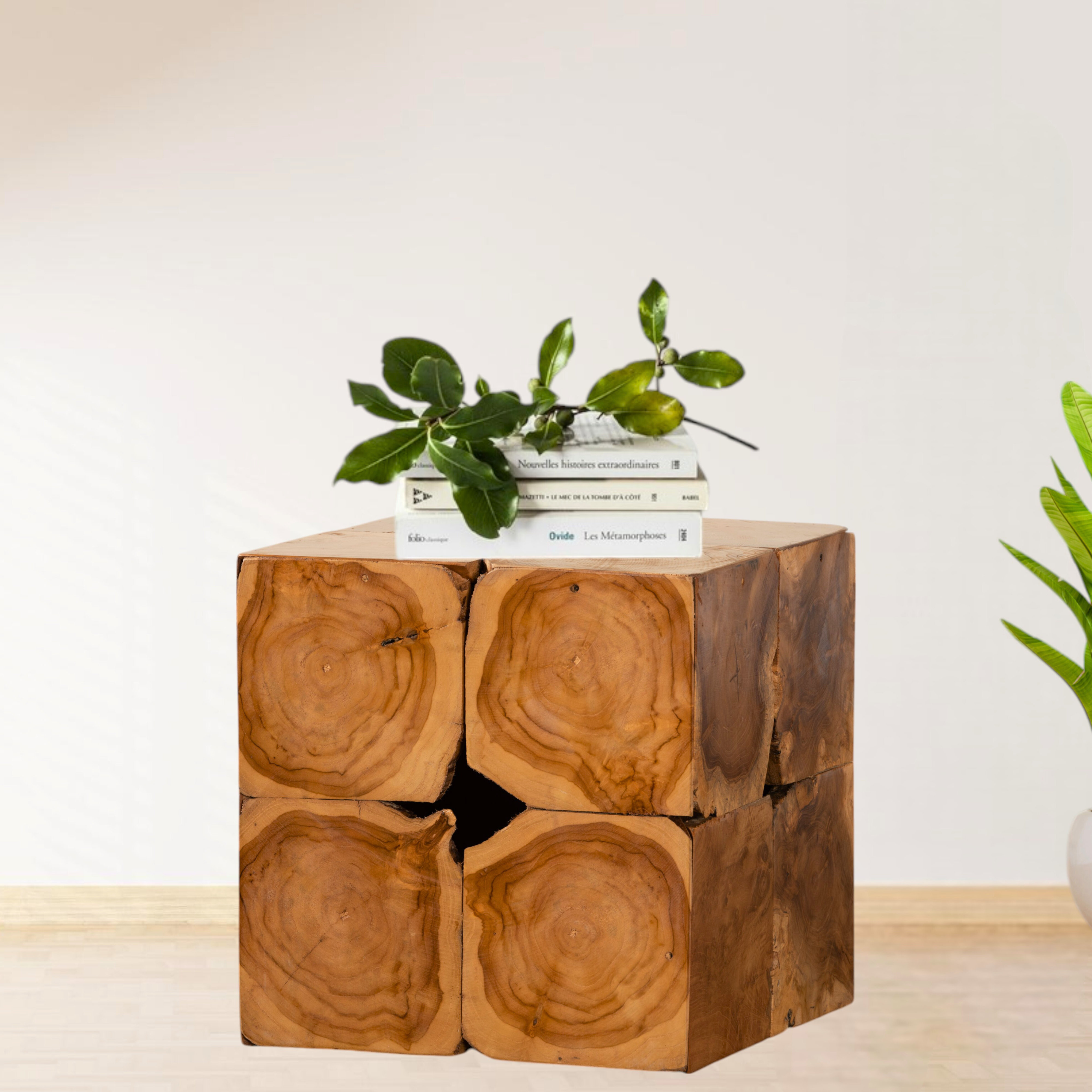 Millwood Pines Ellar Natural Brown Teak Root End Table in Rustic ...