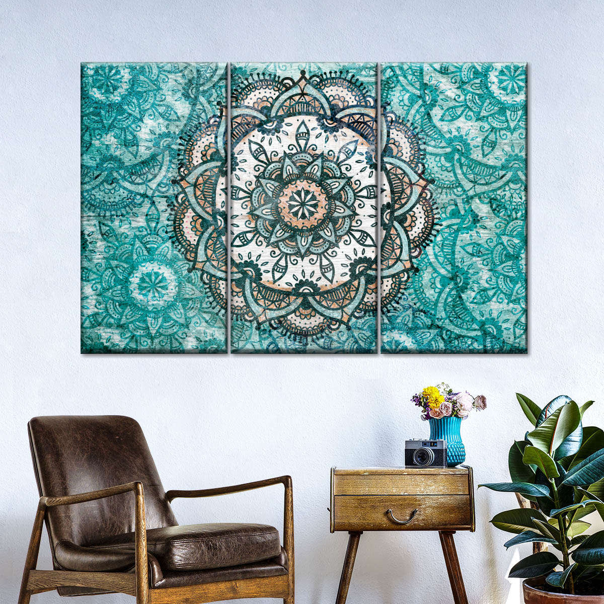 Bungalow Rose Mandala Turquoise Mandala Symbol On Canvas 3 Pieces Set ...