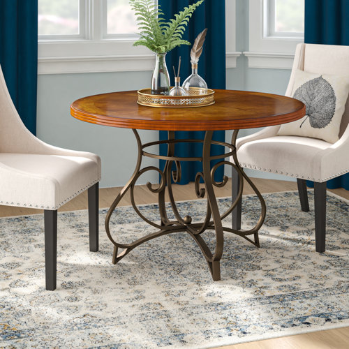 Winston Porter Jefferson 45” Round Wood Top Metal Base Dining Table ...