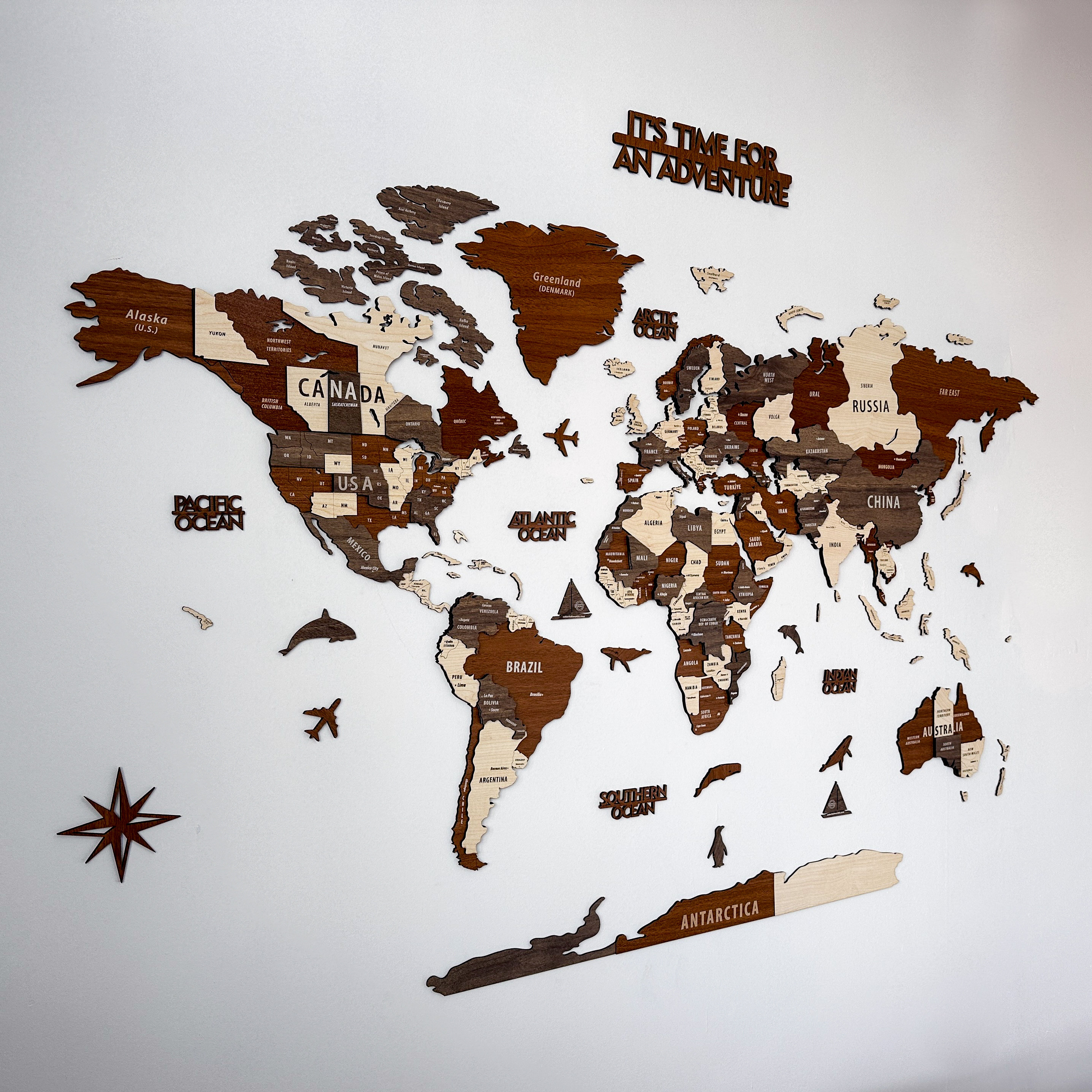Breakwater Bay 3D Wooden World Map for Wall - Wooden World Map Wall Art ...