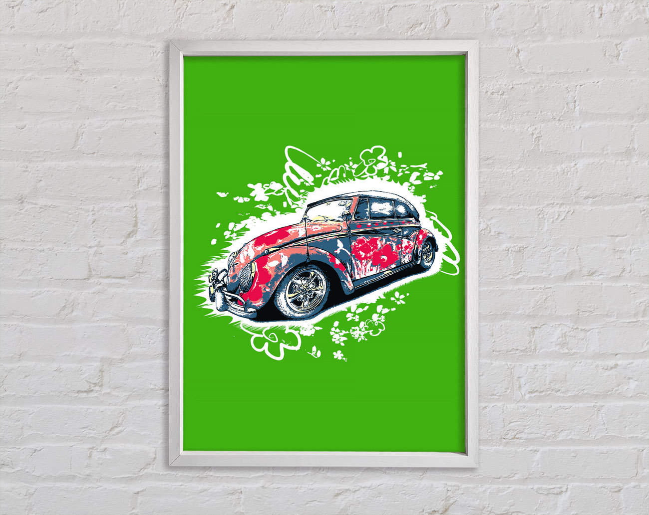 Williston Forge Flower Power VW Käfer - Einzelbildrahmen Kunstdrucke auf Leinwand | Wayfair.de