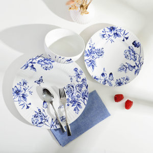 222 Fifth Cassian Embossed Toile Blue Porcelain Dinnerware Set ...