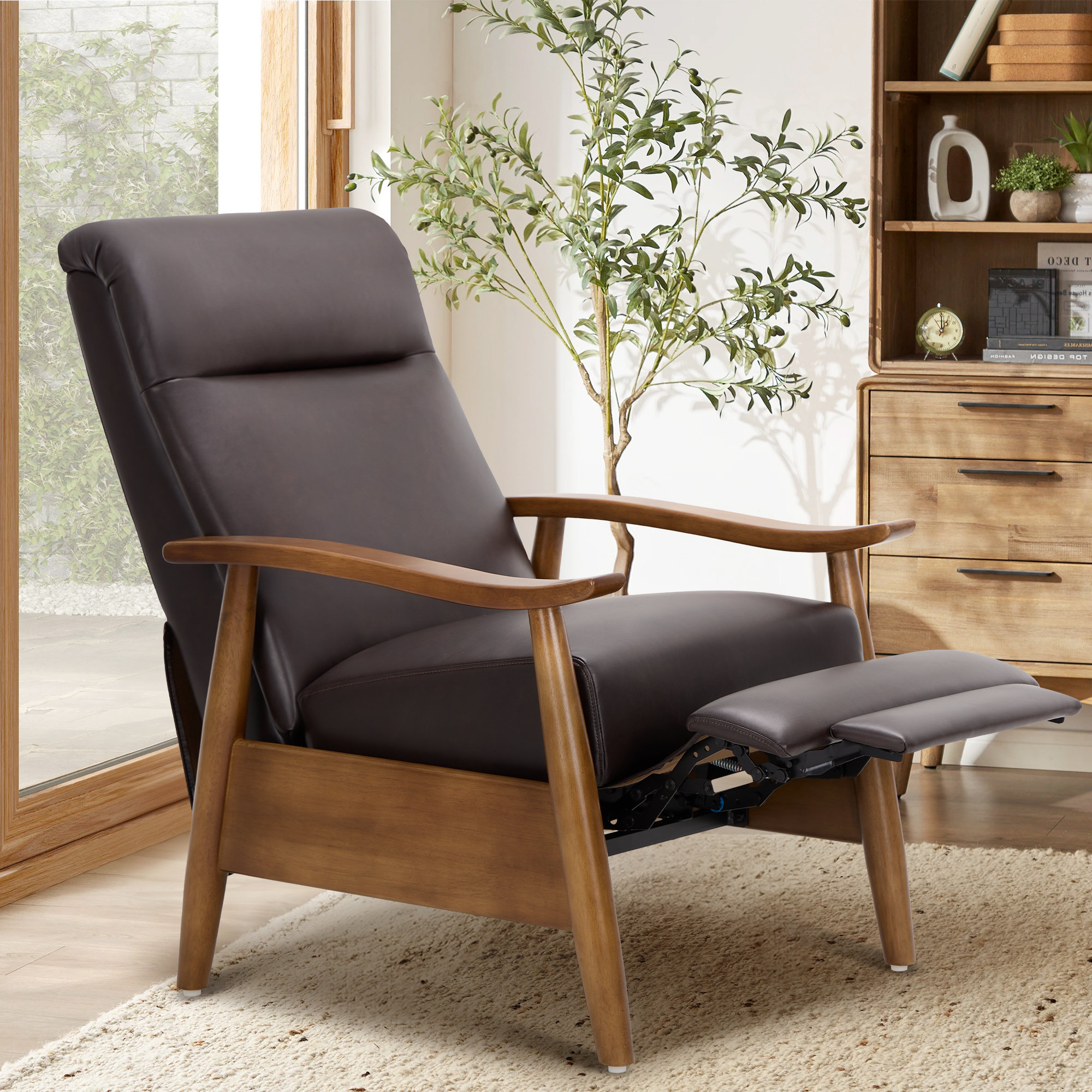 Ebern Designs Penning Walnut Breathable Leather Push-Back Recliner & Reviews | Wayfair