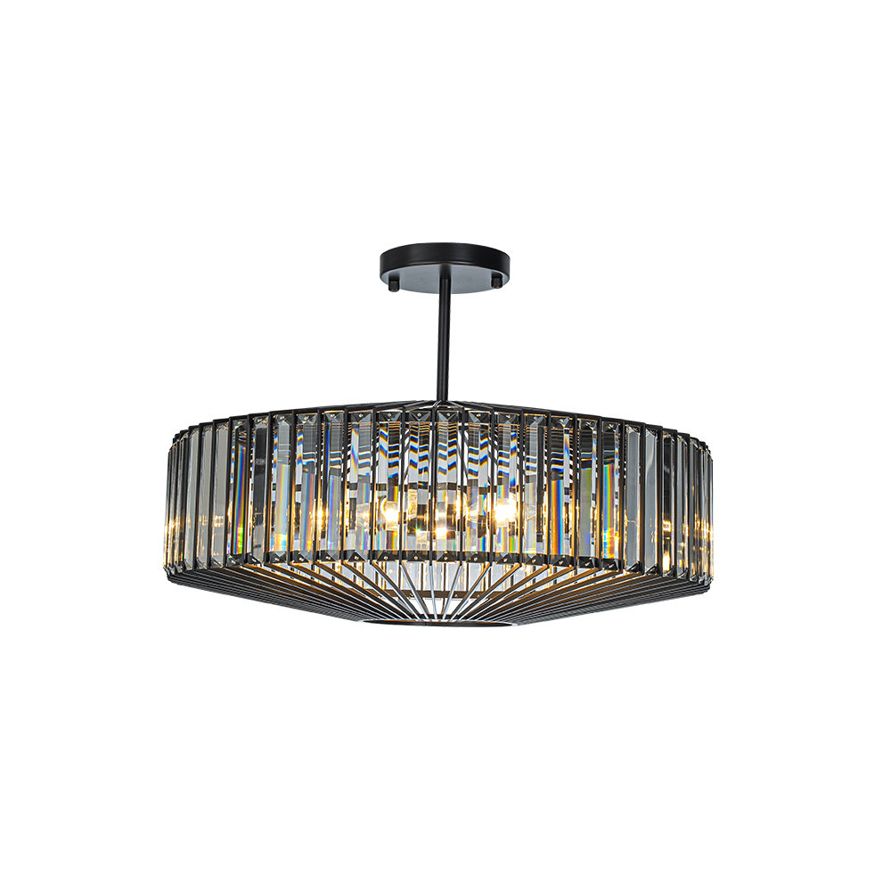 Everly Quinn 24'' Unique Modern Crystal Flush Mount 6-light Matte Black ...