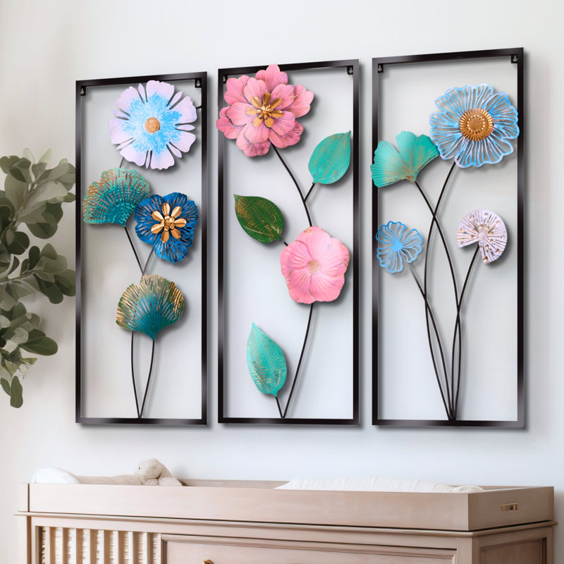 Latitude Run® Metal Wall Decor, 24" Set of 3 Multicolor Wall Art for ...
