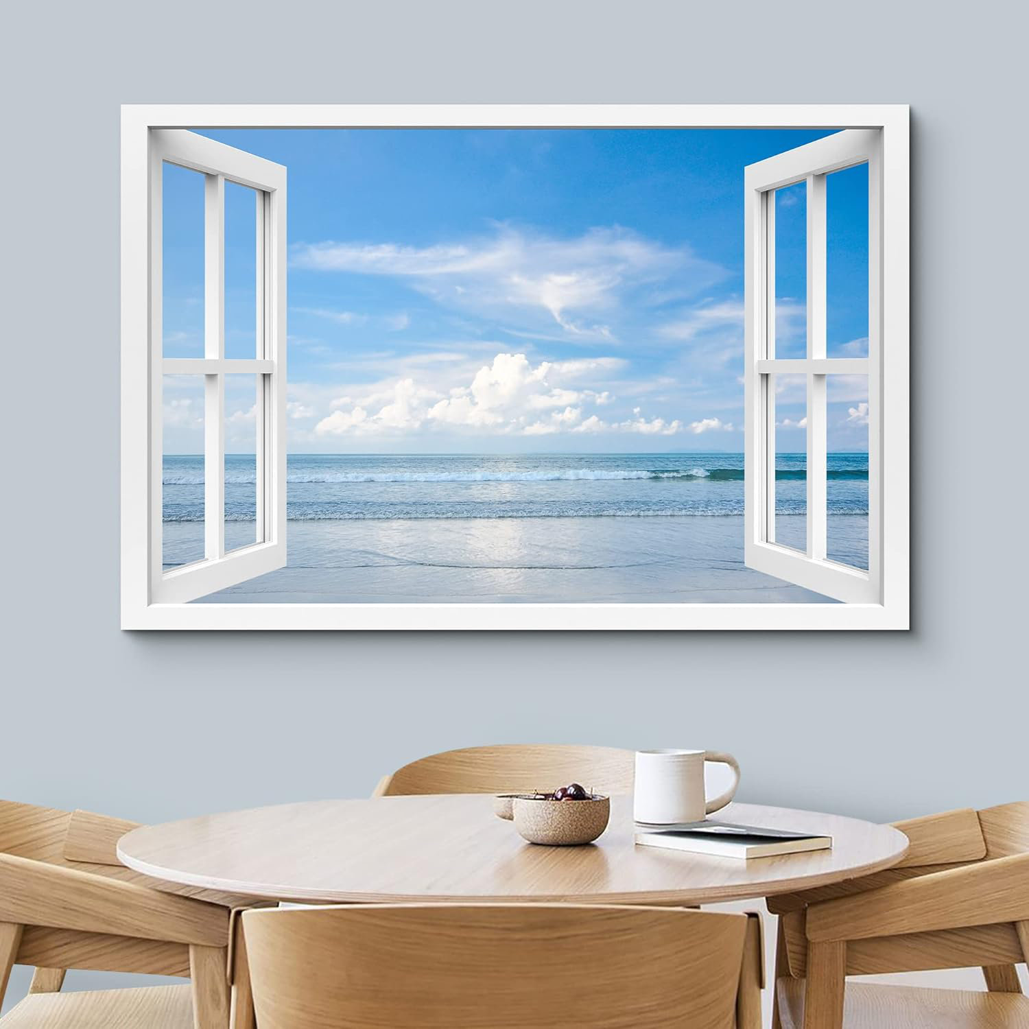 IDEA4WALL Window Scenery " Window View Blue Cloud Sky Ocean Beach Shore ...