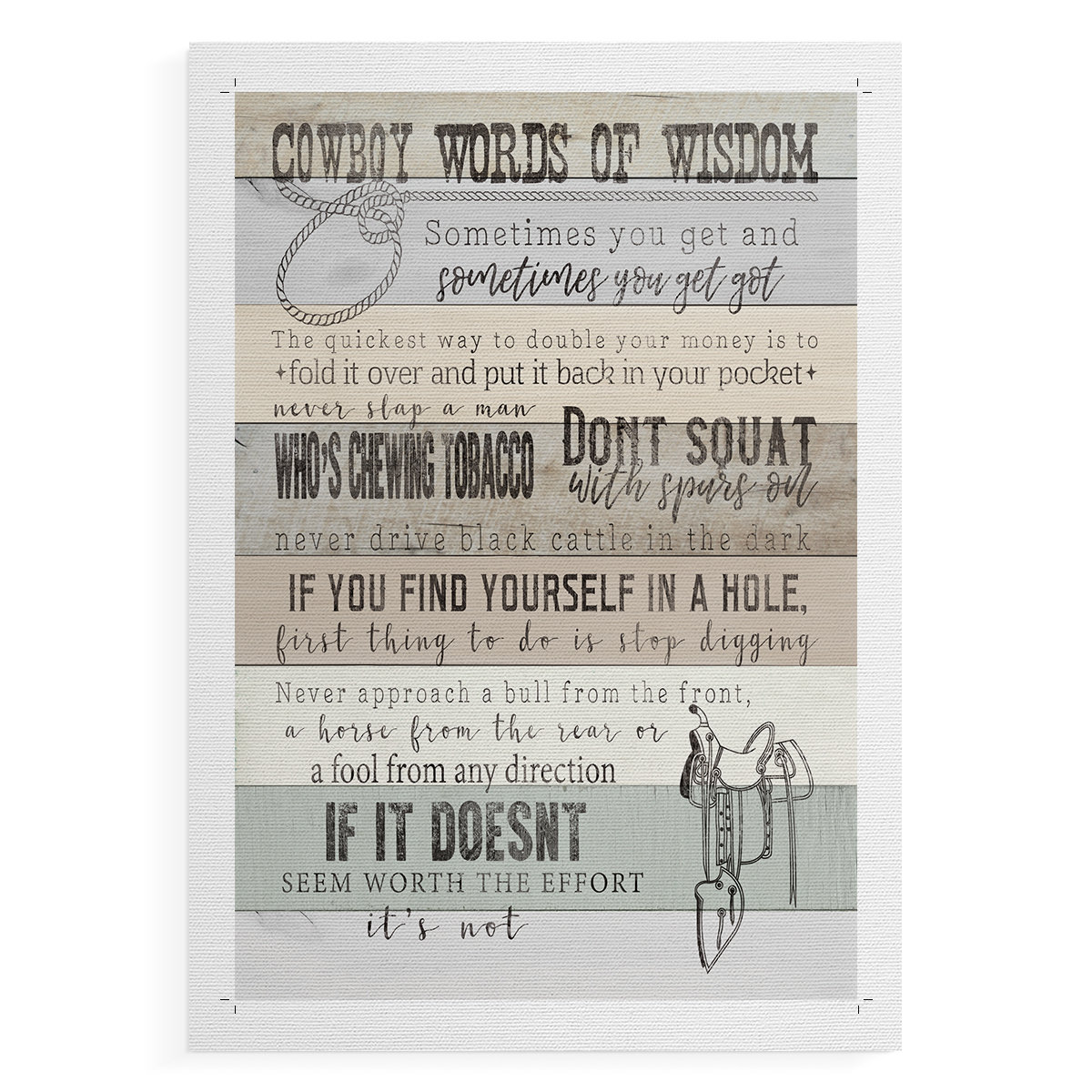 Ophelia & Co. Cowboy Words Of Wisdom -Canvas Print Only - NOT FRAMED ...