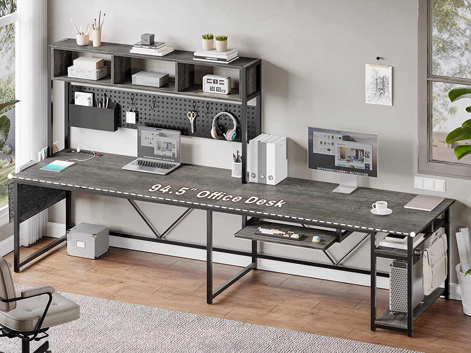 The Twillery Co.® Truet Computer Desk with Hutch and Built in Outlets ...