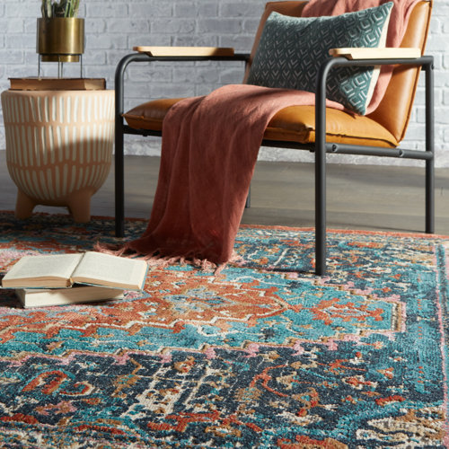 Bungalow Rose Zoeller Blue/Rust Rug & Reviews | Wayfair