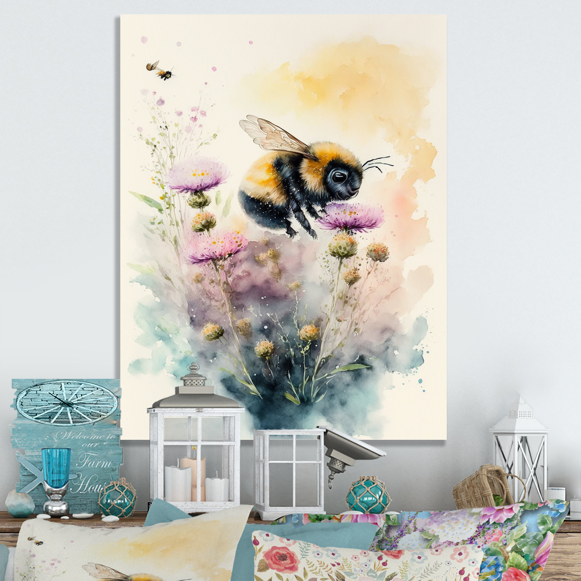 August Grove® Demitrio Bee Flying to a Flower WaterColor III - Print on ...