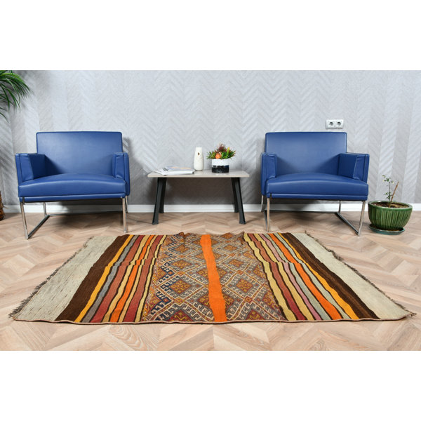 Union Rustic Vintage Turkish Kilim Accent Rug with Anatolian Patterns ...