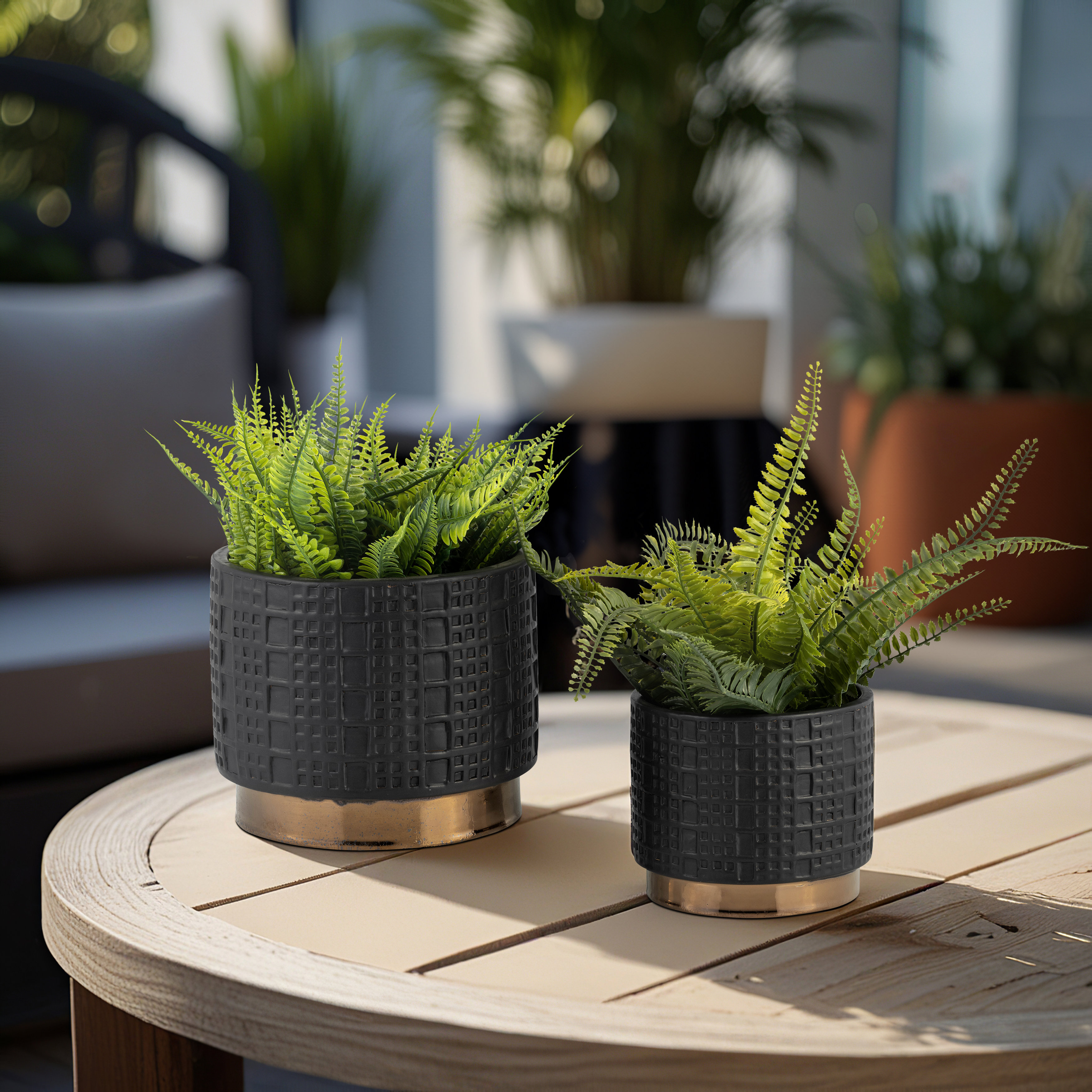 Mercer41 Stoneware Ceramic Planters with Textured Black Design and ...