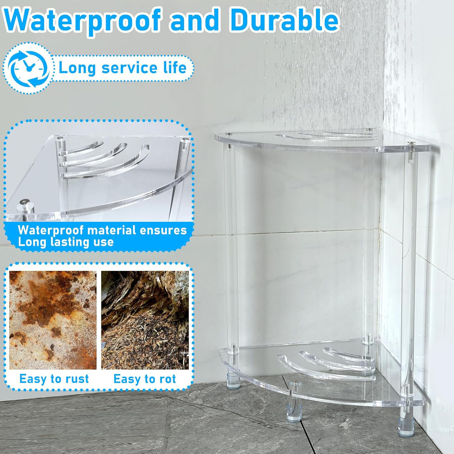 Rebrilliant Acrylic Shower Bench, Corner Shower Foot Stool, 2-Tier ...