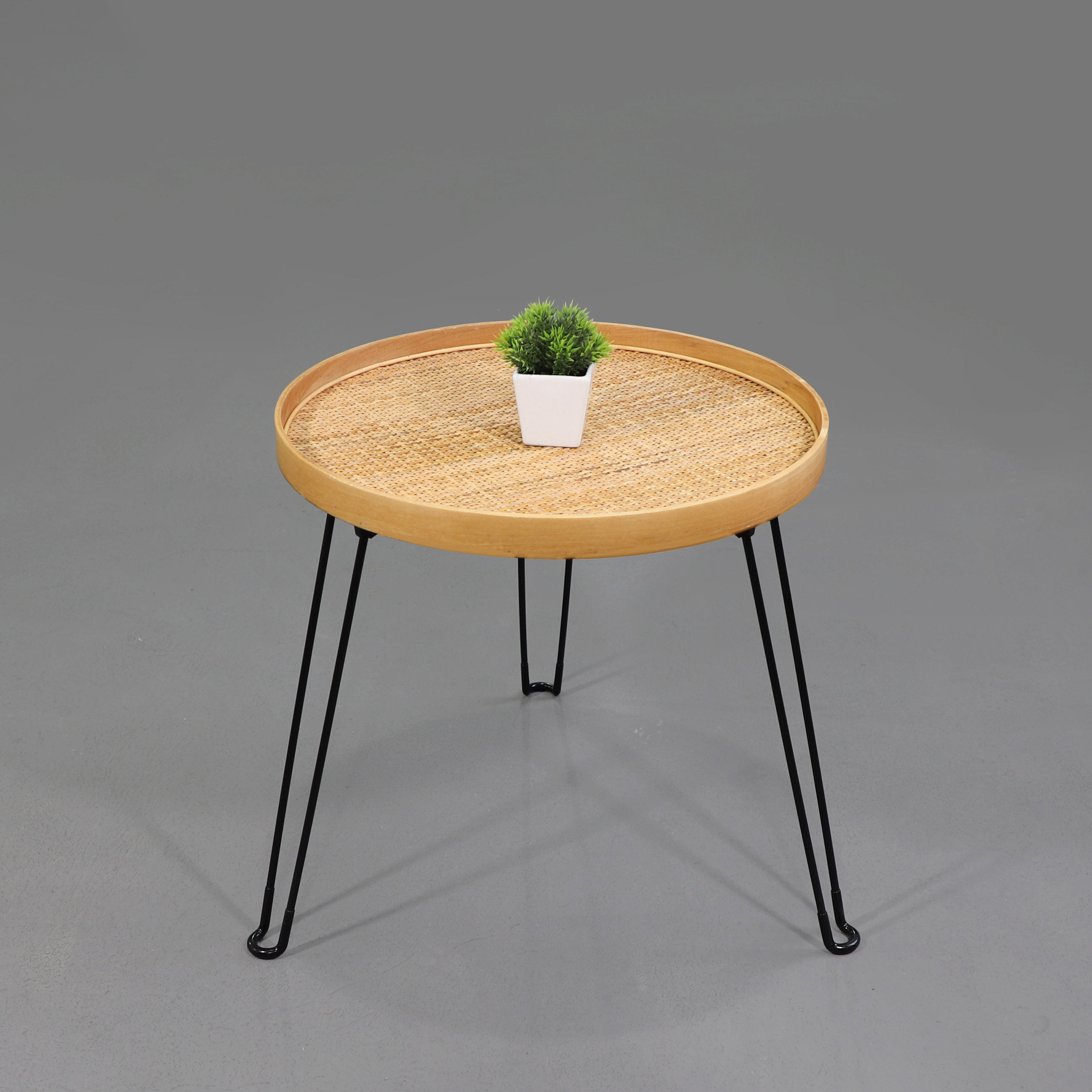 Bay Isle Home™ Round Wood And Rattan Side Table, Foldable Table With ...