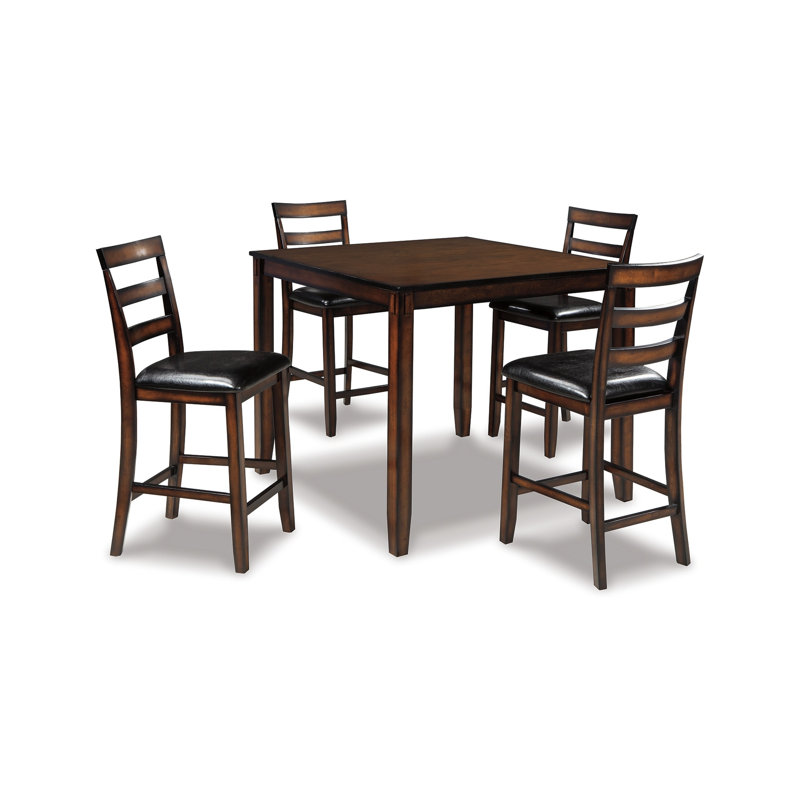 Benjara Covvi 5Pc Counter Height Dining Table Set, Ladder Chairs, Brown ...