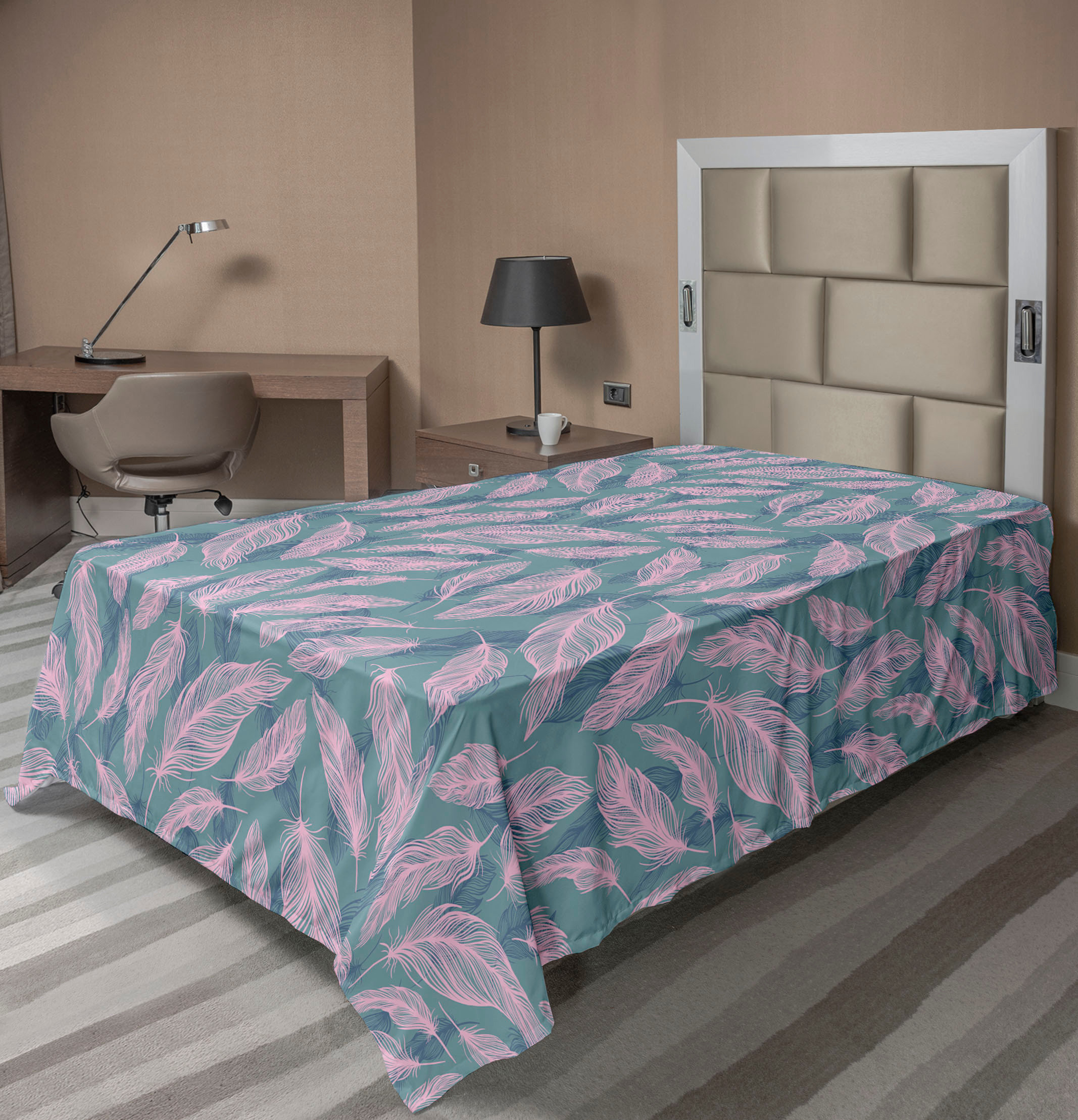 Ambesonne Ethnic Flat Sheet Tribal Repeating Feathers Cadet Blue and ...