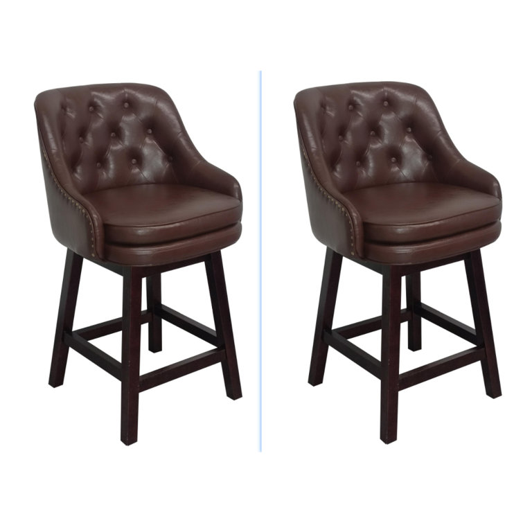 Red Barrel Studio® Chela Upholstered Button-Tufted Barstool With Solid ...