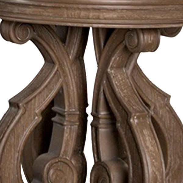 Benjara Gia Side End Table, 27 Inch Round Top, Carved Details, Brown ...