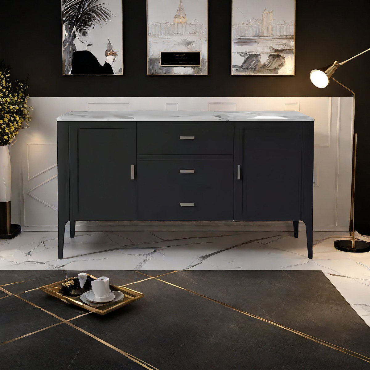 Licalilo Elegant Modern Marble Storage Cabinet for Bedroom | Wayfair