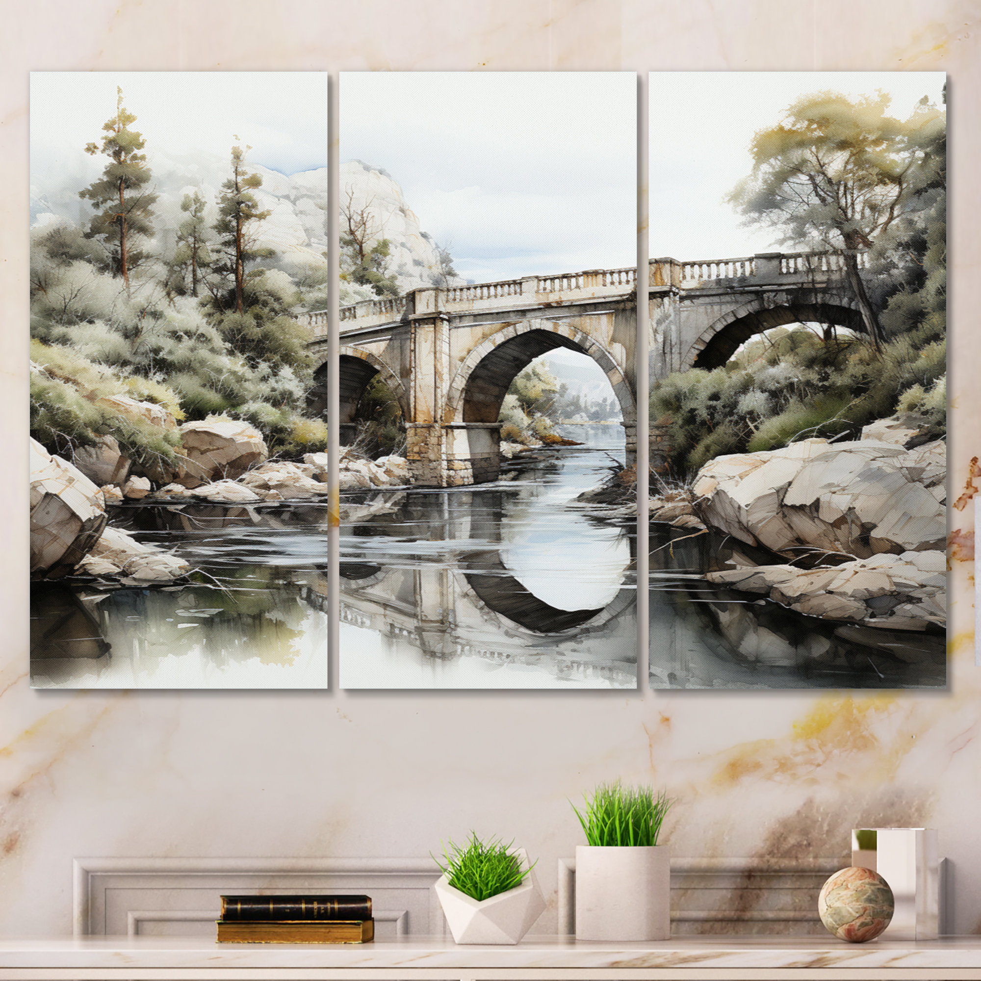 Design Art Beige Bridge Monochrome Passage II - Architecture Metal Art ...