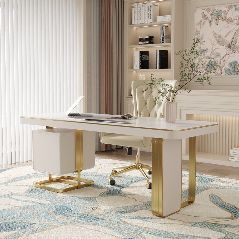 Everly Quinn Cloyed Luxurious Rectangular Stone Office Executive Desk ...