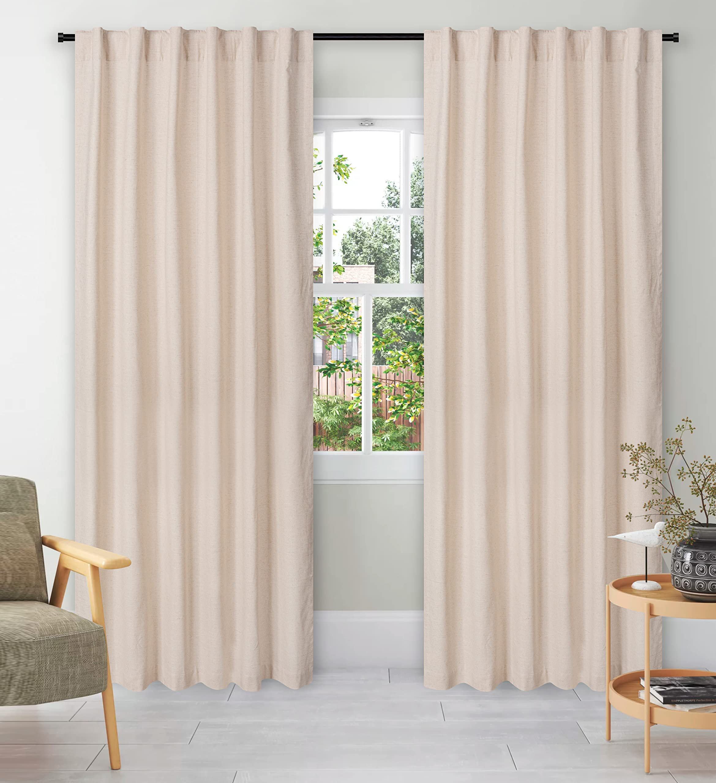 Gracie Oaks Natural Linen Flax Textured Window Panels – Room Darkening Tab Top Curtains | Wayfair