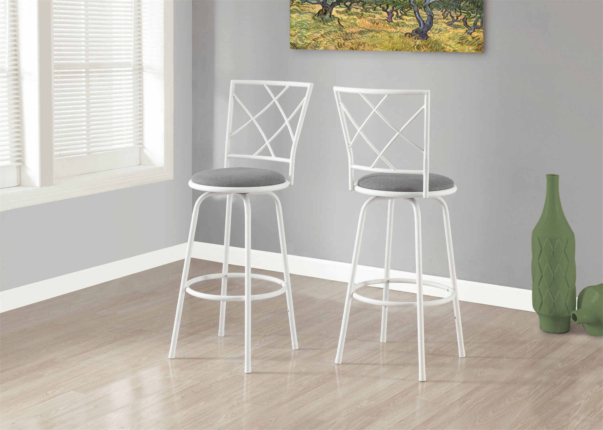 17 Stories Modern Set of 2 Swivel Bar Stools with Sturdy Metal and ...