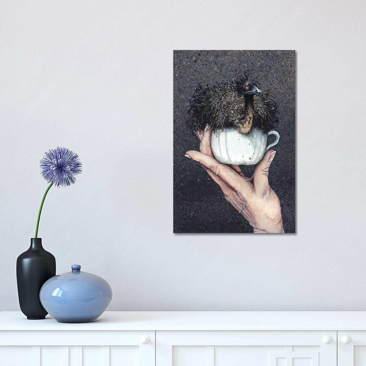 East Urban Home Teacup Emu by Maggie Vandewalle - Painting Print | Wayfair