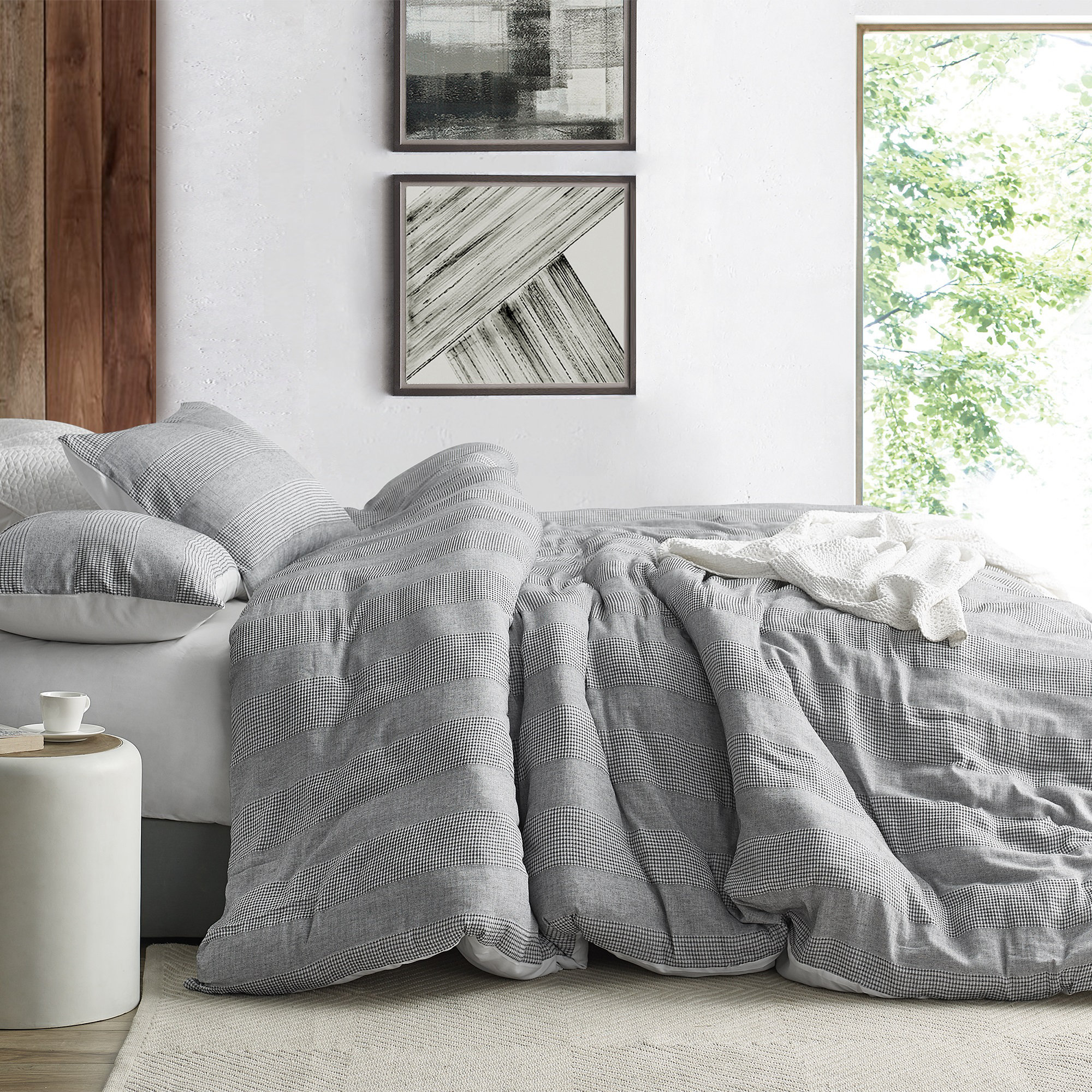 George Oliver Rukshar Waffled Gray Cotton Blend Oversized Duvet Cover ...