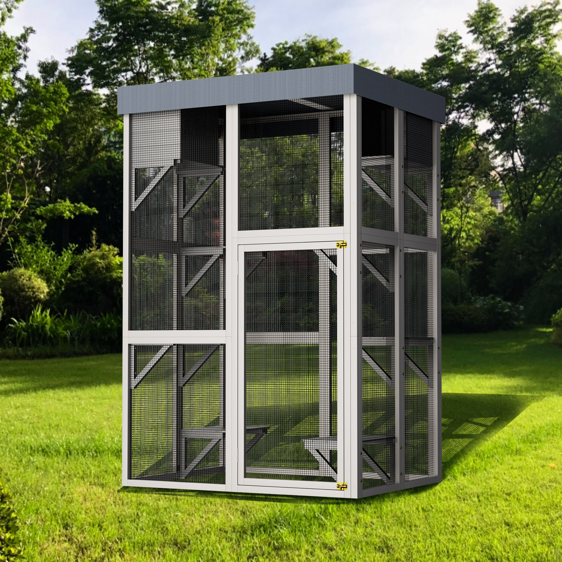 Latitude Run® 70.5 Tall, Gray Wood, Cat House, 6 Jumping Platforms, 2 ...