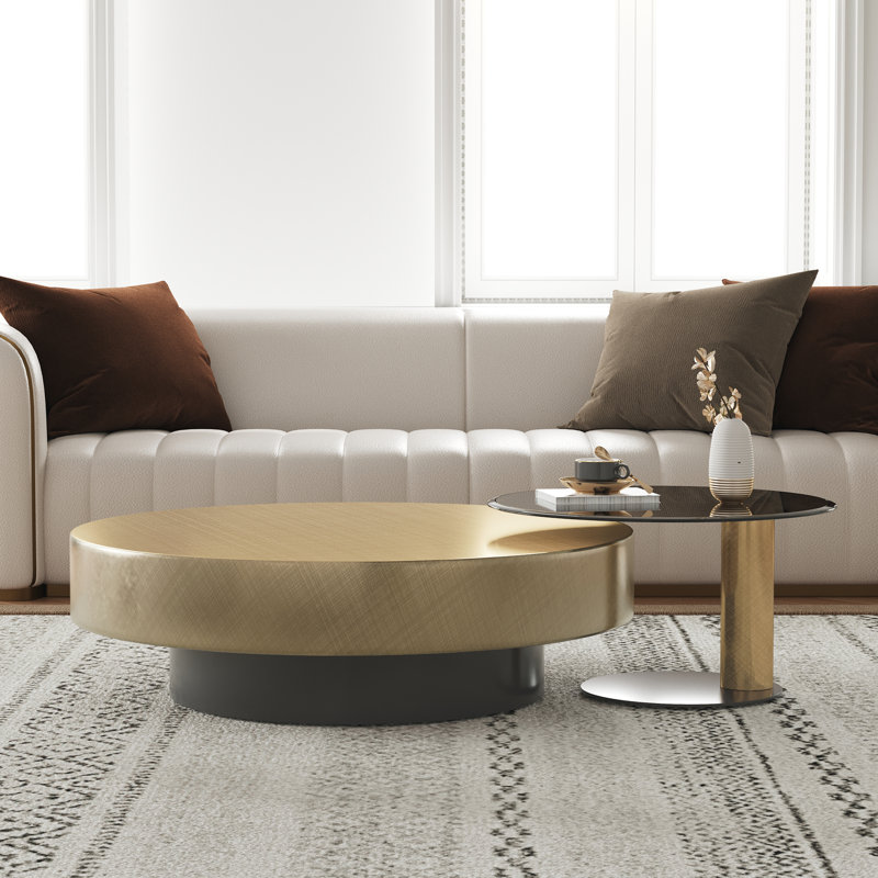 Everly Quinn Coleon Luxurious Bronze Nesting Coffee Table with Storage ...