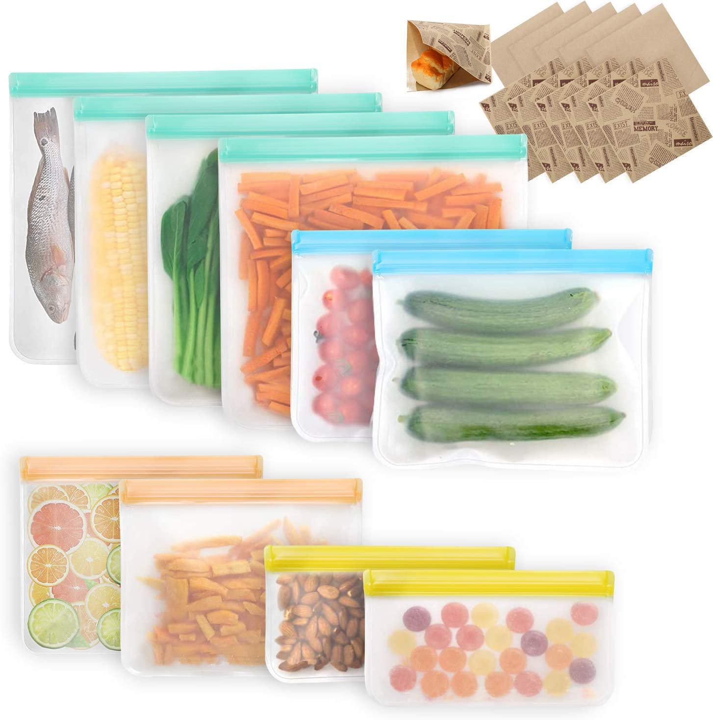Prep & Savour 10 Pack Food Storage Bags Reusable Freezer Bags Leakproof ...