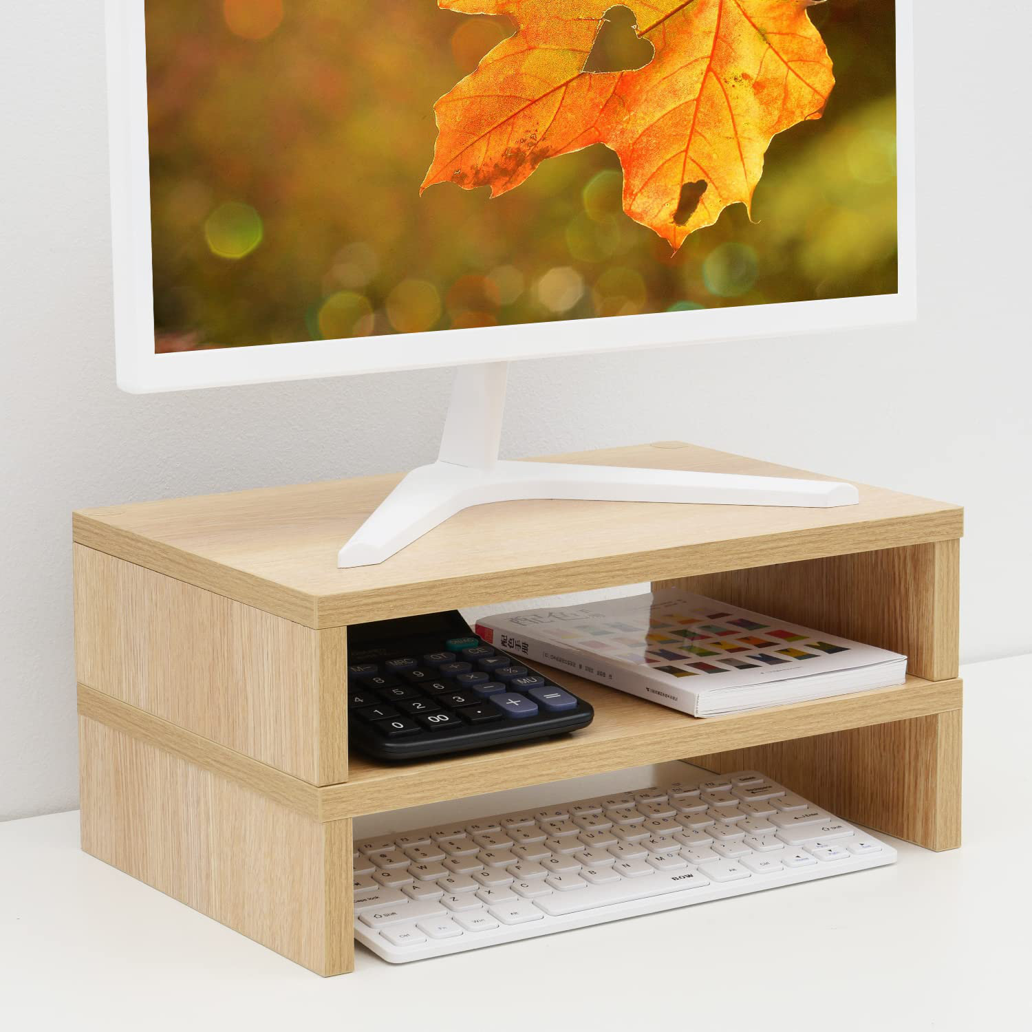 wanmo Wood Monitor Stand Riser-2 Pack,Maple Adjustable Monitor Stand ...