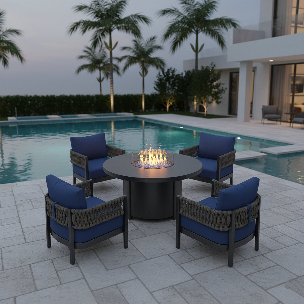 Latitude Run® 4-Person Outdoor Patio Seating Group With Round Fire Pit ...