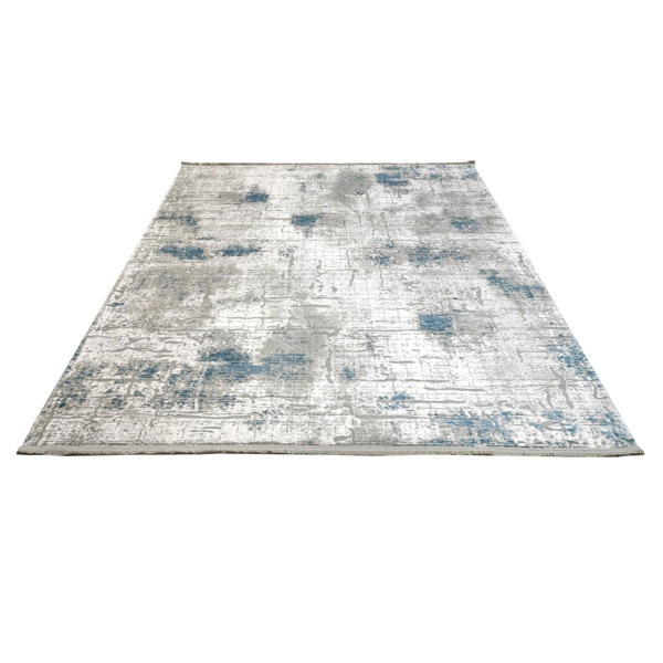Williston Forge Monk’s Hood Blue Abstract Acrylic Machine Made Area Rug ...