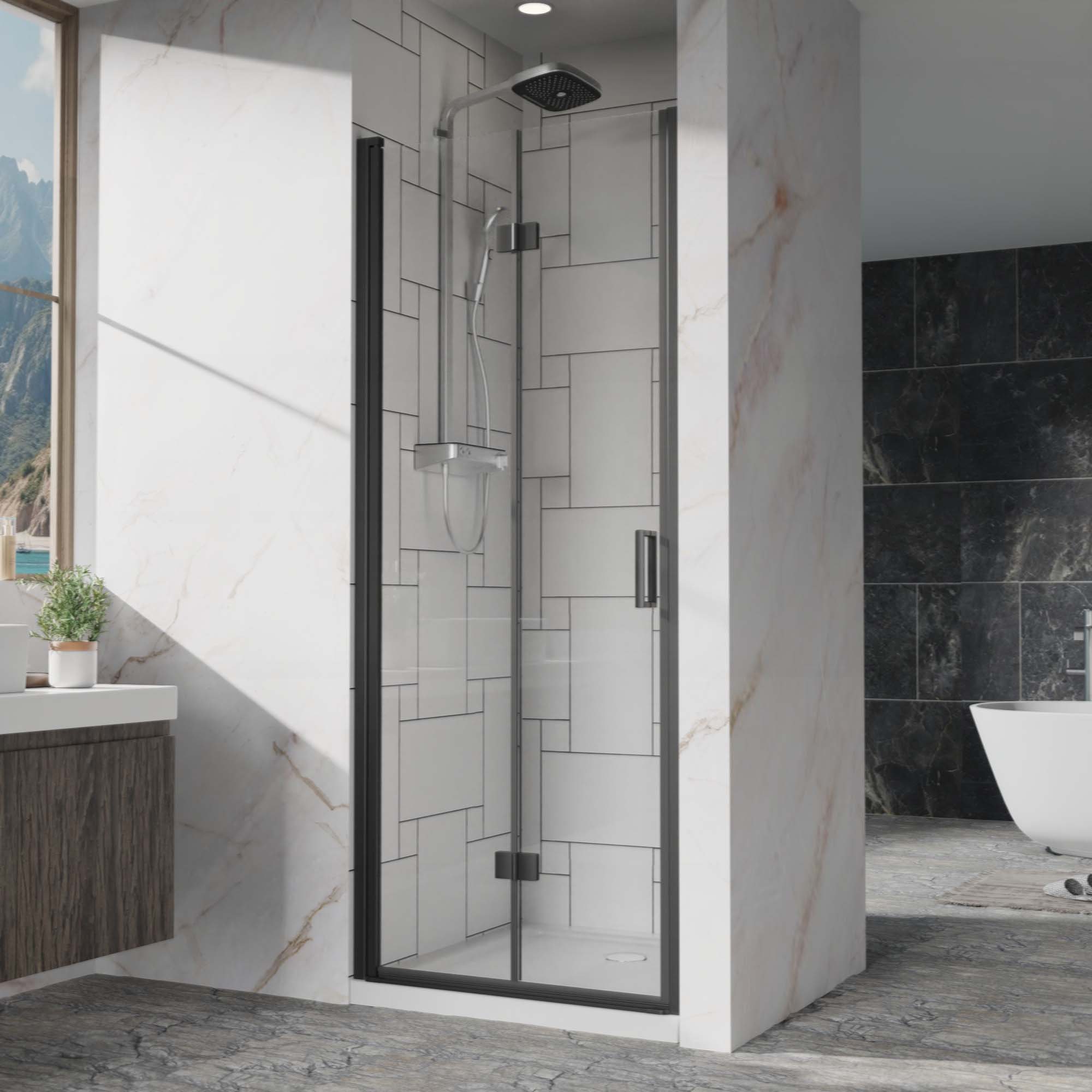 Tech Cube Pivot Bifold Frameless Glass Shower Door 1/4 Inch (6Mm ...