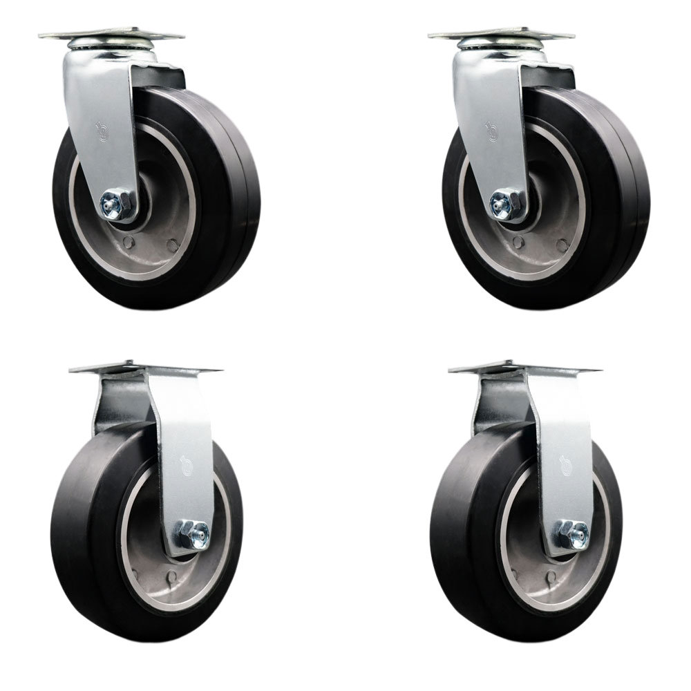 Service Caster 4 Piece Rubber on Aluminum Caster Set with Ball Bearings ...