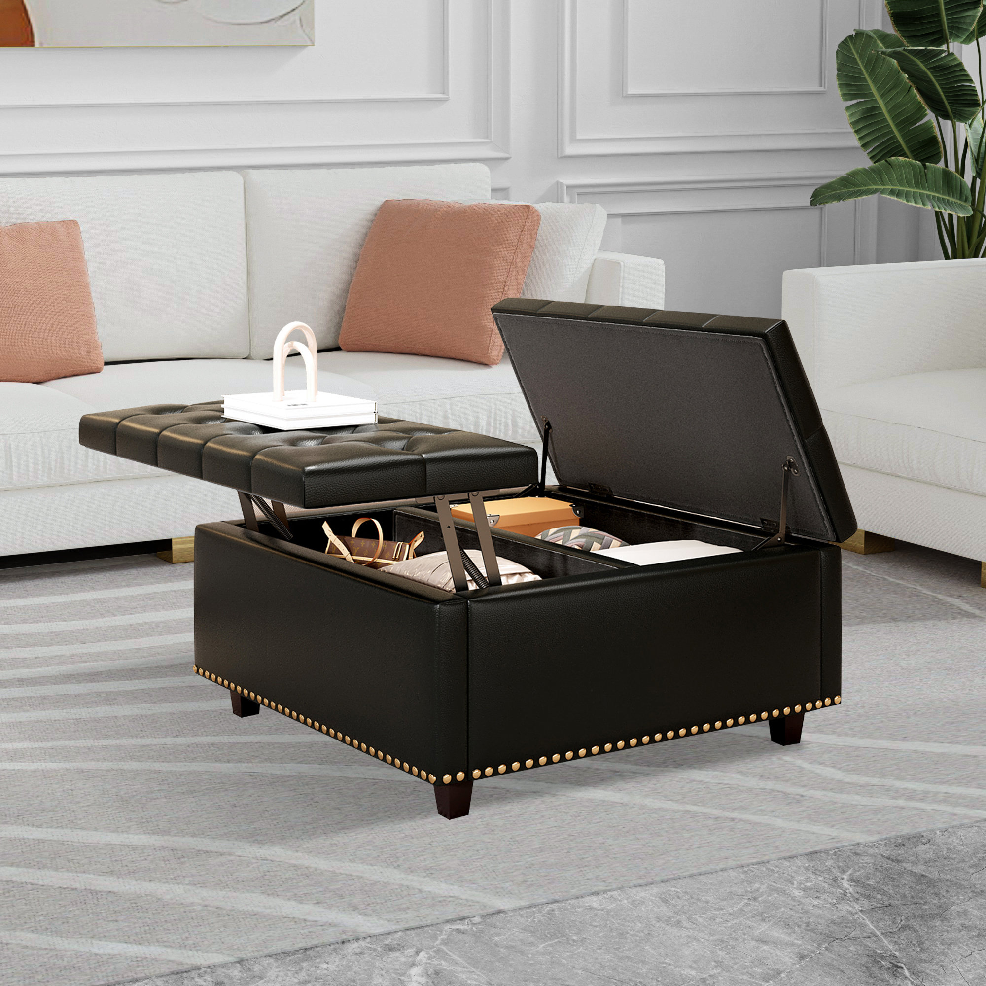 Latitude Run® Jahlaya 32.28" Wide Square PU Leather Storage Bench ...