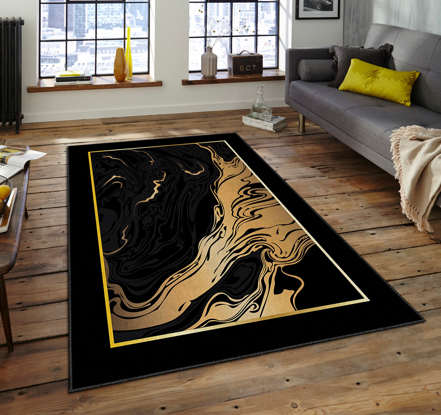 Bless international Performance Black/Gold Rug | Wayfair